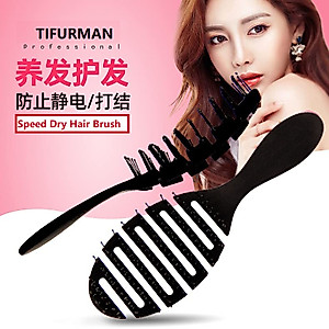 Speed Dry Hair Brush Soft Bristles Flexible Curved and Vented Hair Detangler Brush for Women, Men, Kids - Professional Hair Volumizer Brushes (Black)