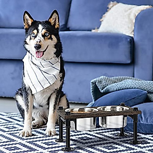 Elevated Dog Bowls Raised Dog Bowl Stand for Large Dogs Farmhouse Dog Food and Water Stand Feeder with 2 Stainless Steel Bowls Waterproof Wood Board Rustic Brown