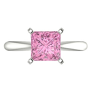 2.1 ct Princess Cut Solitaire Pink Simulated Diamond Classic Wedding Statement Bridal ring 18K White Gold for Women Size 5