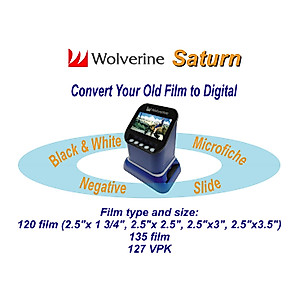 Wolverine F2D Saturn Digital Film & Slide Scanner - Converts 120 Medium Format, 127 Film, Microfiche, 35mm Negatives & Slides to Digital - 4.3" LCD, 16GB SD Card, Z-Cloth & HDMI Cable Included (Blue)