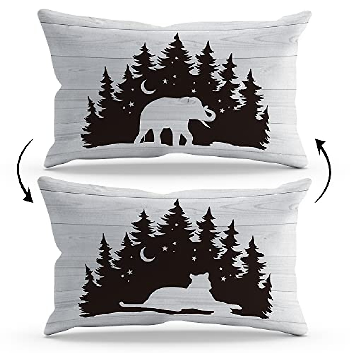Wild Animal Elephant Wolf Forest Camping Reversible Throw Pillow Cover Pillowcase Farmhouse Adventure Theme 12x20 Inch Decor for Sofa Bed Couch Home Bedroom RV Camper Gifts for Wildlife Lover