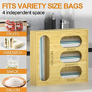 Ziplock Bag Storage Organizer For Kitchen Drawer, Upgraded Bamboo Food Storage Bag Holder For Gallon, Quart, Sandwich, Snack & Variety Size Bags