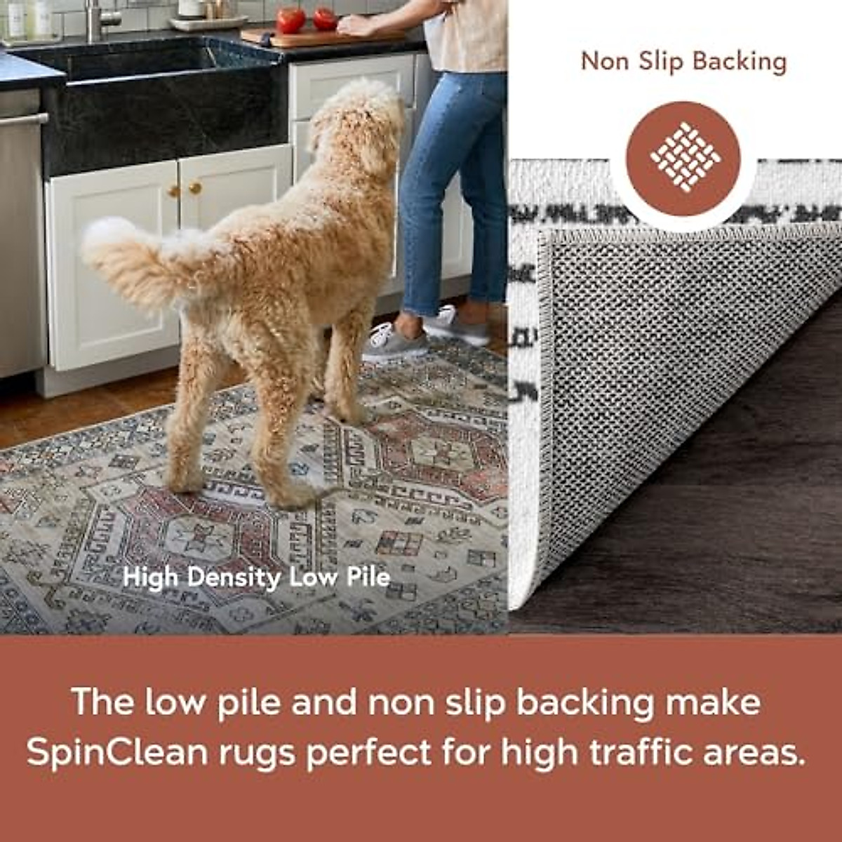 nuLOOM 2' x 12' SpinClean Machine Washable Stain-Resistant Area Rug with Non Slip Backing, Low Profile for Living Room, Bedroom, and Dining Room, Romina White