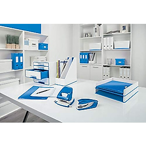 Leitz A5 MyBox Small with Lid, Storage Box for Home and Office, 5 L, High Gloss, Plastic, White/Blue Metallic;MyBox