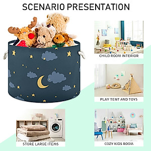 ALAZA Night Sky with Moon Stars and Cloud Storage Basket Gift Baskets Large Collapsible Laundry Hamper with Handle, 20x20x14 in, (B06D20005)