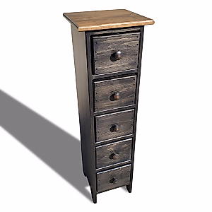 Peaceful Classics Tall Skinny Drawers for Small Spaces with 5 Drawer Storage Organizer - Amish Furniture Cabinet for Bathrooms, Living Room, Kitchen - 10"D x 10.75"W x 37"H - Mocha