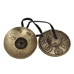 Dharma Store - Tibetan Tingsha Cymbals - 6.2 cm - 8 Lucky Symbols Embossed