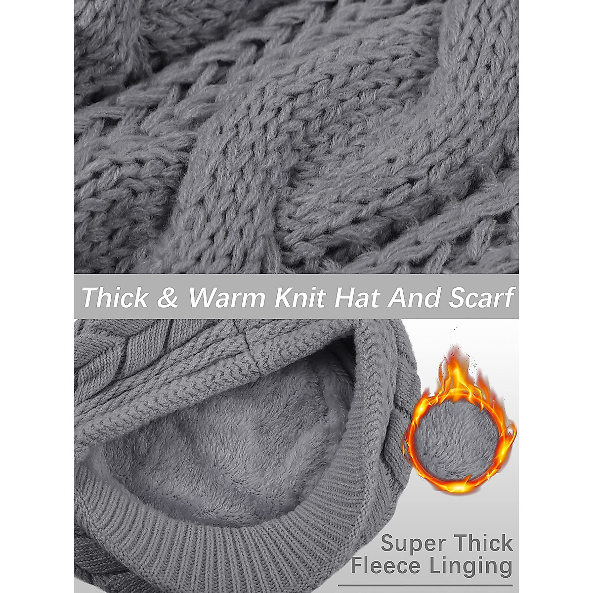 URATOT 3 Pieces Women Winter Hat Scarf Glove Set Warm Skull Beanie Hat with Visor Knitted Touch Screen Glove Scarf 3 In 1 Set