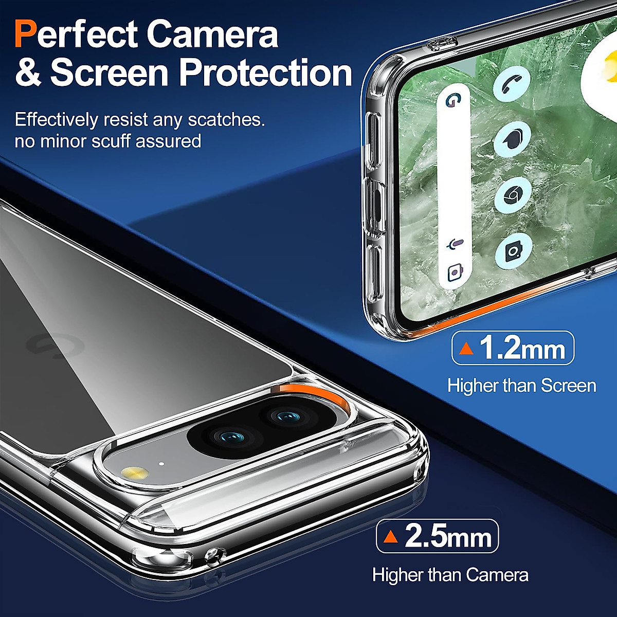 Oterkin Google Pixel 8 Clear Case, 20X Anti-Yellowing, Built-in 4 Airbags, 10FT Military Protection, Tempered Glass Screen Protector, Slim Fit