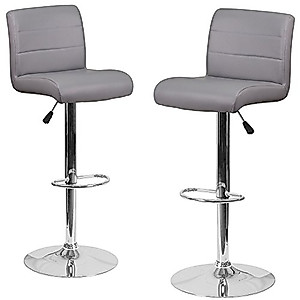 Contemporary Design Bar Stools Hight Adjustable Seat Hydraulic 360 Degree Swivel Sturdy Steel Frame Padded Cushion Seat Dining Chair Bar Pub Stool Home Office Furniture - Set of 2 Grey #1968
