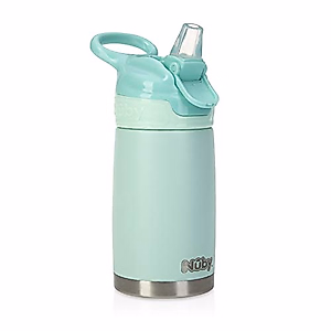 Nuby Thirsty Kids No Spill Flip-It Reflex Stainless Steel Travel Cup or Water Bottle - 10 Oz - 18+ Months - Aqua Mint