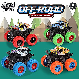 Chdutoys Chudutoys Monster Trucks for Boys Toy Cross Country Inertia Car Stunt Push Toys 3 4 5 Year Old Children Boy Girl Birthday Gift Pcs Car, 3.35x3.55x3.15