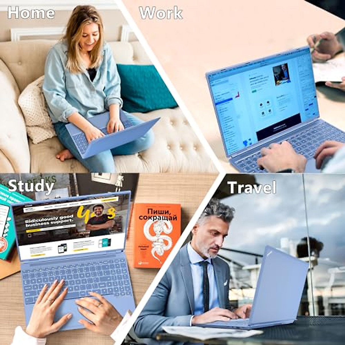 Ruzava 16" Laptop 12+512GB Celeron N5095 (Up to 2.9Ghz) 4-Core Win 11 PC with Cooling Fan 1920 * 1200 2K Screen Dual WiFi Support 2.5" HDD 1TB SSD Expand for Business Study-Blue