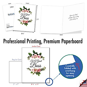 The Best Card Company Jumbo Boss's Day Greeting Card From Us 8.5 x 11 Inch with Envelope (1 Pack) Oversize Jumbo Co-Worker Elegant flowers J4175ABOG-US