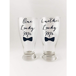 Gay Wedding Gifts For Men, One Lucky Mr Beer Glass Set, Engagement Gifts for Him, Valentines Day Gift