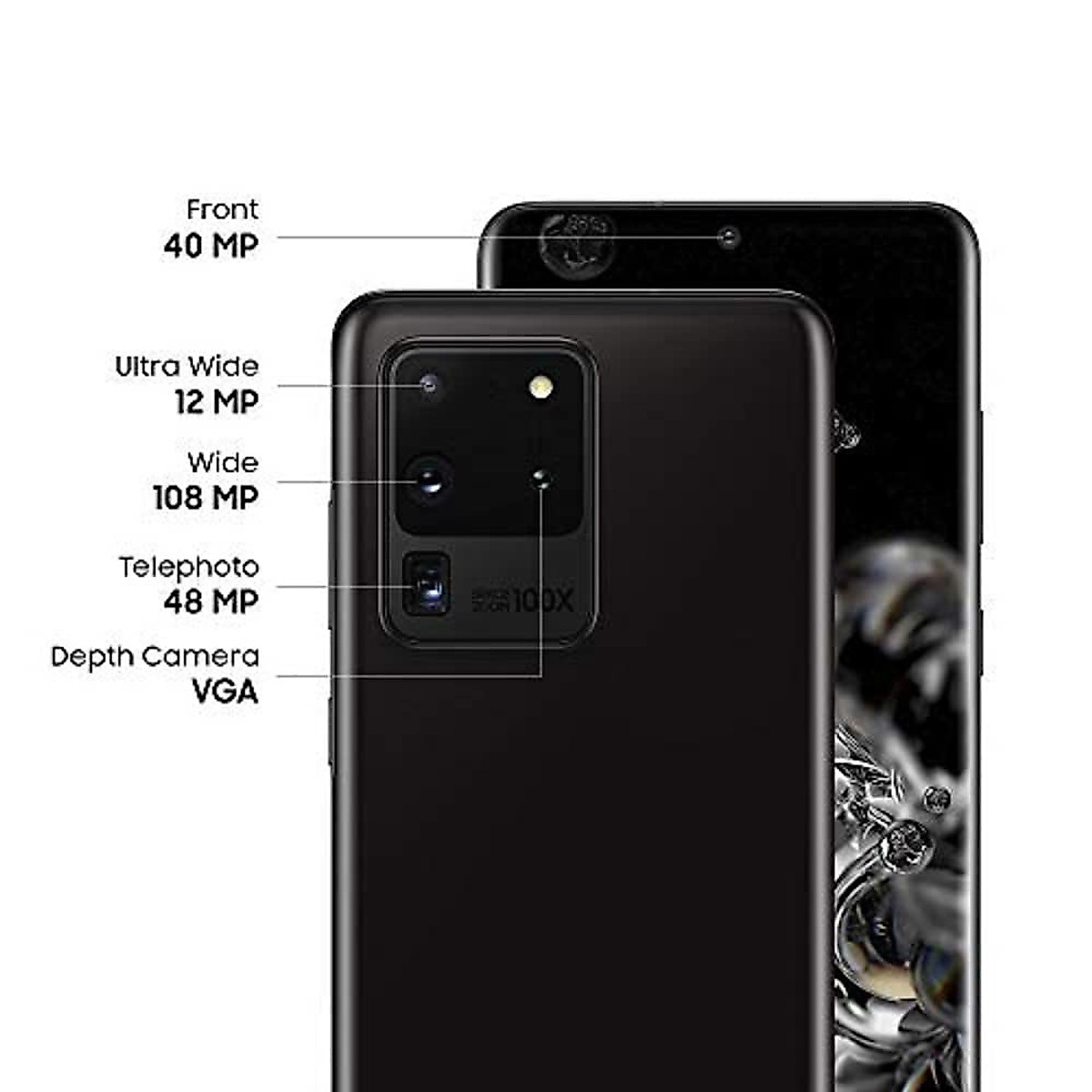 Samsung S20 Ultra 5G Factory Unlocked SM-G988U1 Cosmic Black 16GB Ram 512GB Storage (AT&T, Verizon, Sprint and T-Mobile) - US Warranty (Renewed)