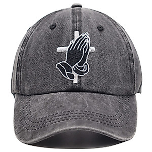 Jesus Praying Hands Cross Hat, Christian Gifts for Men Women, Adjustable Embroidered Dad Baseball Cap