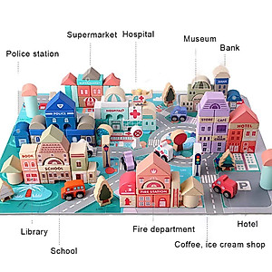 Wooden Building Blocks Set, City Construction Stacker Stacking Preschool Learning Educational Toys, Toddler Toys for 3+ Year Old Boy and Girl Gifts