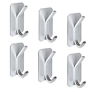 BATHHOLD Adhesive Wall Hooks Heavy Duty, Towel Hooks for Hanging Coat, Key, Robe, Stick on Hooks for Bathroom, Home, Office, Kitchen - Space Aluminum (6packs)