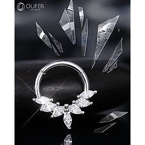 OUFER 16G Septum Rings Hoops, 316L Stainless Steel Septum Piercing Jewelry, Paved Shiny Clear CZ Cartilage Earrings, Helix Conch Daith Piercing Jewelry For Women And Men-8MM