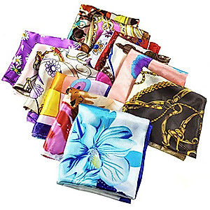 LilMents 12 Mixed Designs Small Square Satin Womens Neck Head Scarf Scarves Bundle Lot Set (Set I)
