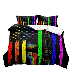 VIVIHOME 2PCS Rainbow American Flag Duvet Cover, Twin Bedding Sets, Black Bedding, LGBTQ Parade Lesbian Gay Pride Bedding, Comforter Cover, Quilt Cover Bedroom Decor, Inspirational Gifts, 1 Pillowcase