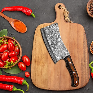 Handmade Damascus Steel Meat Cleaver Knife Full tang Kitchen Knife for Home and Outdoor, Butcher knife, Chopper knife with Real Leather Sheath