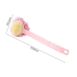 INGVY Dry Brushing Body Brush Kitchen Dish Cleaning Brushes Long Handle Rubbing Back Bath Brush Flower Ball for Adult Soft Hair Dual Purpose Washing Dishes (Color : Pink)