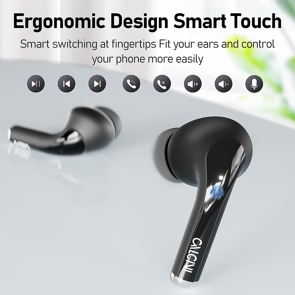 CALCINI Wireless Earbuds, Bluetooth Earbuds 5.3 with LED Power Display Charging Case (Black)