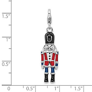 Jewelry Stores Network Red and Black 3-D Nutcracker Clip-On Pendant in 925 Sterling Silver 32 mm x 10 mm