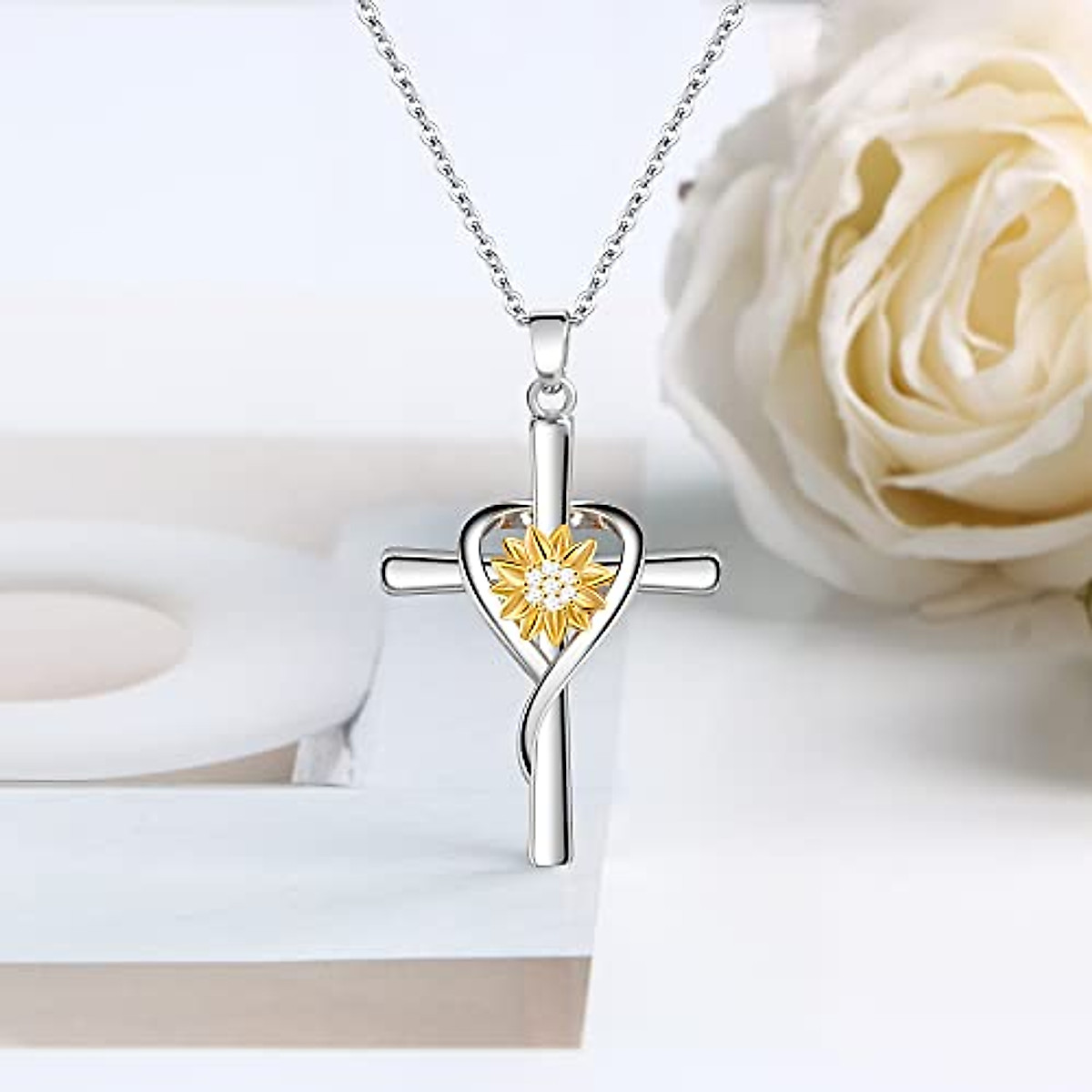 JoycuFF Gifts for My Best Friend from Bestie Anniversary Birthday Gift To My Best Friends Present Sunflower Cross Necklace