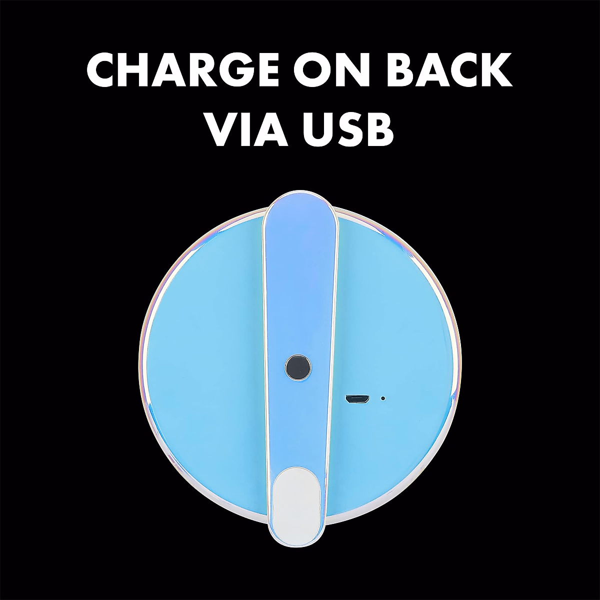 Lumee Lighted Makeup Mirror - LED Light Round Mirror with Rechargeable Battery, Folding Handle - Compact Portable Hand Mirror for Party Travel Office - Iridescent (Included USB A to Micro USB Cable)