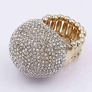 Lavencious Snowball Rhinestone Cocktail Stretch Ring Party Ring for Women Free Sizes for 6 to 10 (Gold)