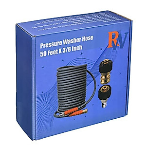 RIDGE WASHER Pressure Washer Hose 50 Feet X 3/8 Inch for Hot and Cold Water, with M22 14mm to 3/8 Inch Quick Connect, 4000 PSI