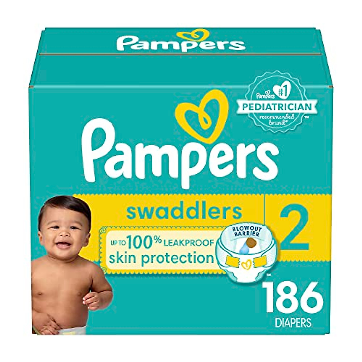 Pampers Swaddlers Diapers - Size 2, One Month Supply (186 Count), Ultra Soft Disposable Baby Diapers