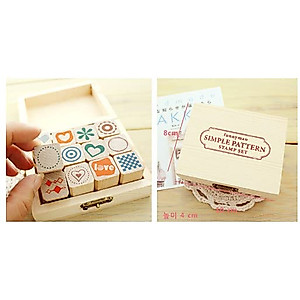 12 Pcs Wooden Rubber Stamps Mini Cute DIY Diary Stamps Set with Wooden Box