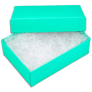 TheDisplayGuys - 100-Pack #10 Cotton Filled Cardboard Paper Jewelry Box Gift Case - Teal Green (1 15/16" x 1 1/4" x 11/16")