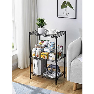 YL traV 3 Tier Kitchen shelves,Wire Shelving, Shelving Units and Storage Rack, Fixed Layer Spacing Storage Metal Large Capacity 17.3" L x 11.4" W x 31" H for Pantry Closet Kitchen Laundry Black