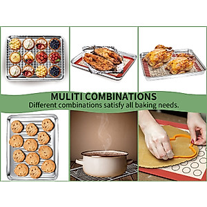 CEKEE Baking Sheet with Rack Set of 9 (3 Cookie Sheets + 3 Baking Racks + 3 Mats), Stainless Steel Baking Sheet Cooling Rack with Baking Mat Set, Baking Pans Set - Heavy Duty & Dishwasher Safe