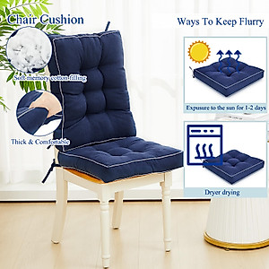 Juexica 2 Set Outdoor Patio Cushions High Back Outdoor Chair Cushions Rocking Chair Cushion Waterproof Indoor Patio Fastness Chair Pads with Ties for Seasonal Indoor Home Office(Navy Blue)