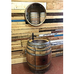 Wine Barrel Copper Sink Vanity with Hidden Hinged Door and Antique Waterfall Faucet