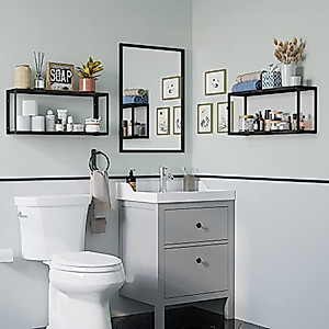 Wallniture Roca 2 Tier Floating Shelves for Living Room Decor, 24"x6" Black Bookshelf for Office Supplies, Bedroom, Bathroom Organizer for Bathroom Accessories, Set of 2