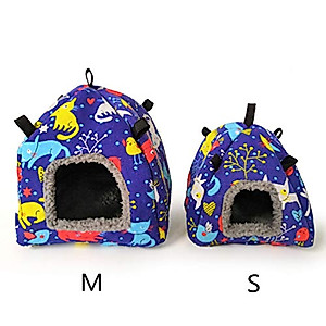 Bird Plush Hammock Parrot Hanging Snuggle Cave Happy Hut Tent for Parakeet Cockatiel Conure Lovebird Budgie Hamster Gerbil Rat Chinchilla Squirrel Cage (S, Blue Cat)