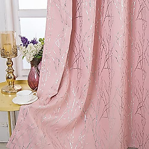 Tony's collection Blush Curtains for Bedroom, Blackout Curtains 63 Length Wave Foil Print Pattern Room Darkening Living Room Curtains for Kids Girls(34x63 Inch, Blush,2 Panels)