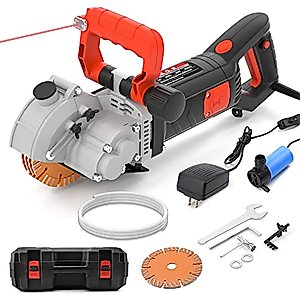 LASIEYO Wall Chaser Concrete Cutter, 5500w Electric Concrete Groove Cutting Machine with 5 Pieces Saw Blades and Laser Function for Brick Granite Marble Concrete, 42mm Cutting Width and Cutting Depth
