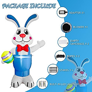 BRDJade 6FT Easter Inflatables Outdoor Decorations, Easter Bunny Holding Egg with LED Lights Easter Blow Up Yard Decorations Indoor Outdoor Holiday Party, Garden, Lawn Decor