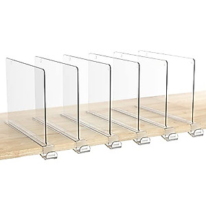 HBlife 6 Pack Clear Shelf Dividers, 12 Inches Tall Vertical Purse Organizer for Closet Perfect for Sweater, Shirts, Handbags in Bedroom and Kitchen, Adjustable Acrylic Bookshelf for Organization