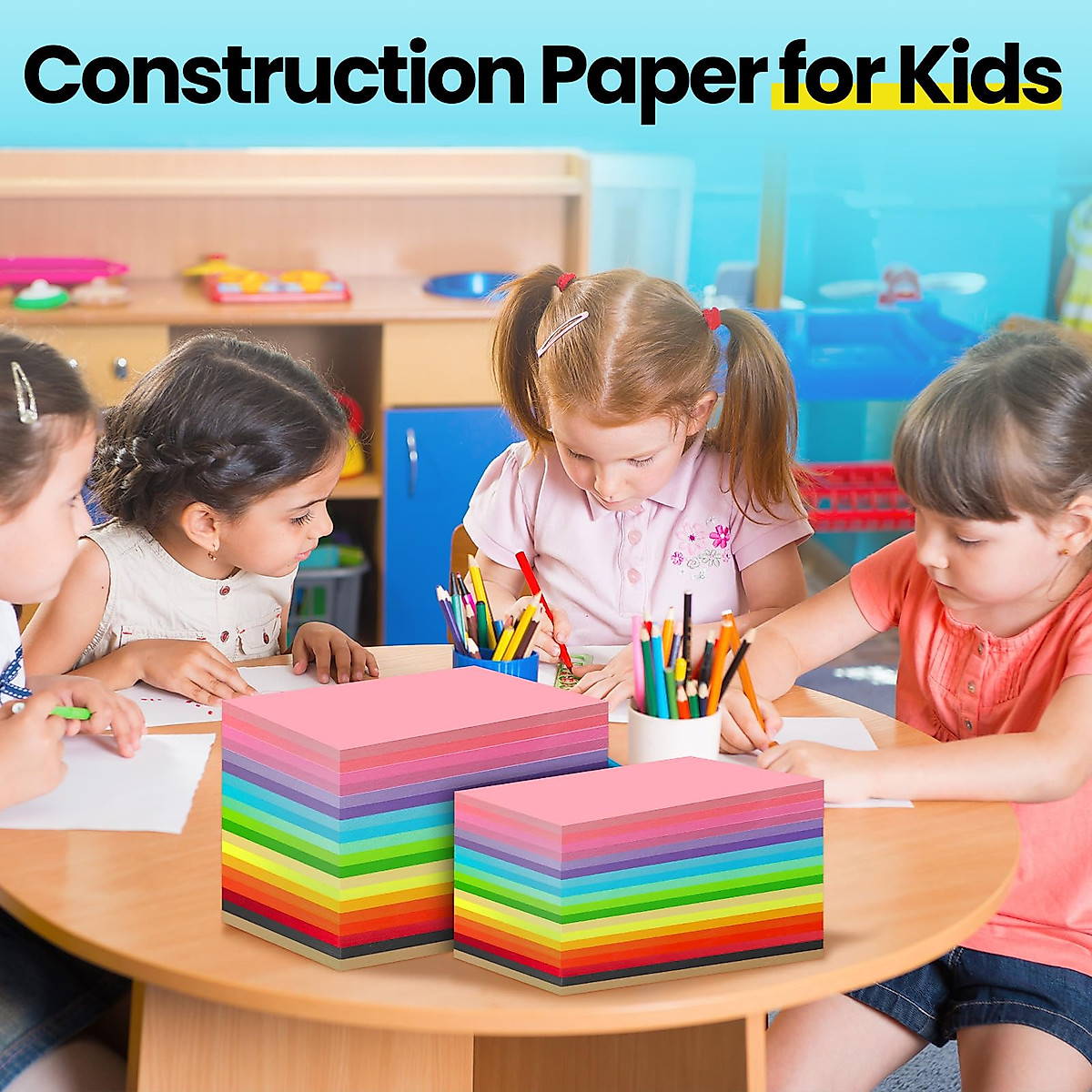 Yeaqee 500 Sheets Colored Construction Paper Bulk 8.5 x 11'' and 12 x 18'' Construction Paper Lightweight Art School Supplies Colorful Craft Paper for Kids Adults Arts and Crafts (70 GSM)