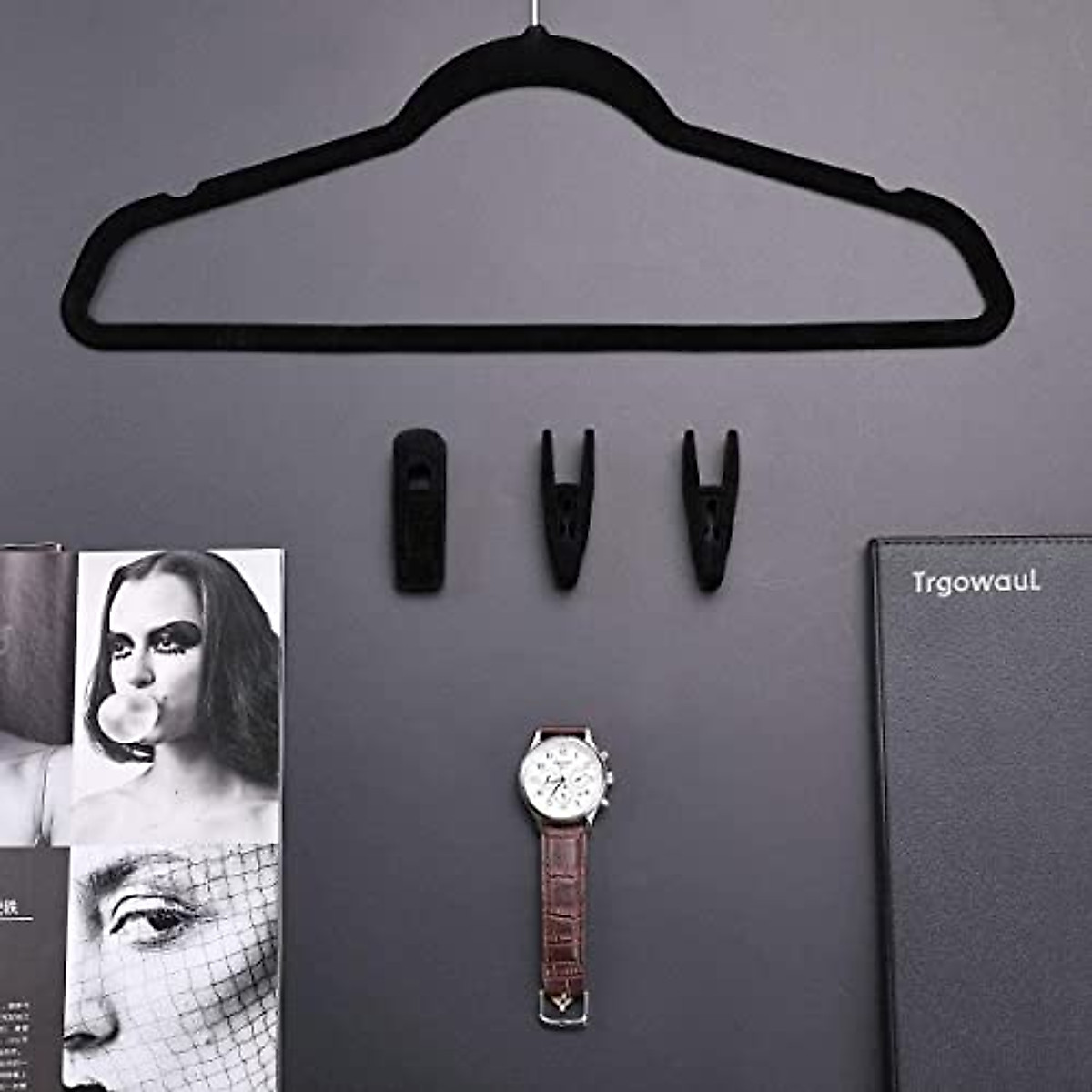Trgowaul Velvet Hangers Clips, Pants Hangers Velvet Clips, Strong Finger Clips Perfect for Thin Velvet Hangers (40pc, Black)