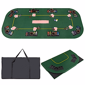 Giantex 79 x 36 Inch Poker Table Top, Foldable 8 Player Texas Holdem Poker Table Topper w/Carry Bag, Cup Holders, Chip Trays, Portable Anti-Slip Blackjack Card Board Poker Mat Layout for Casino